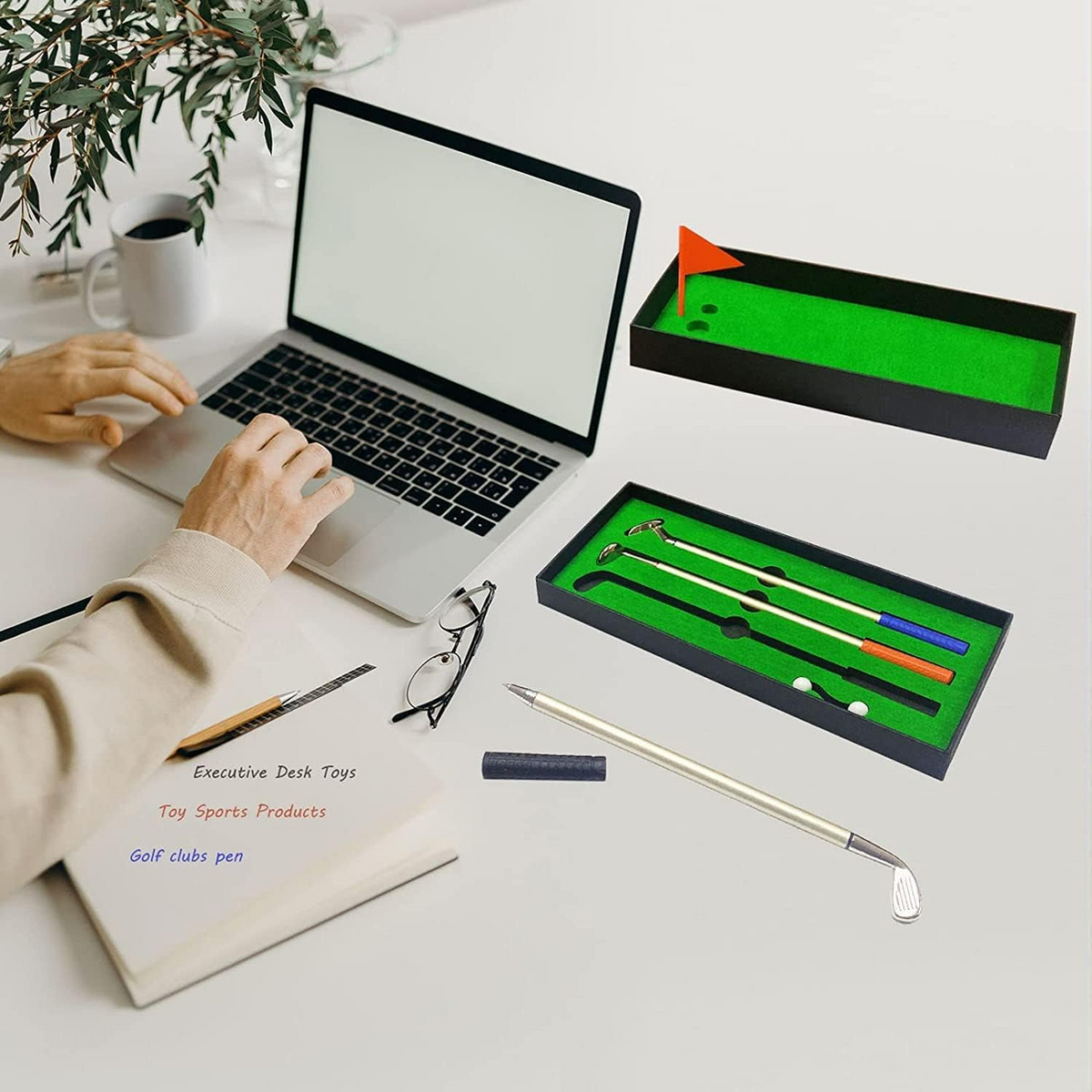 Golf Pen, Mini Golf Gift Set, Desktop Golf Ball Pen Gift, 3 Golf Clubs ...