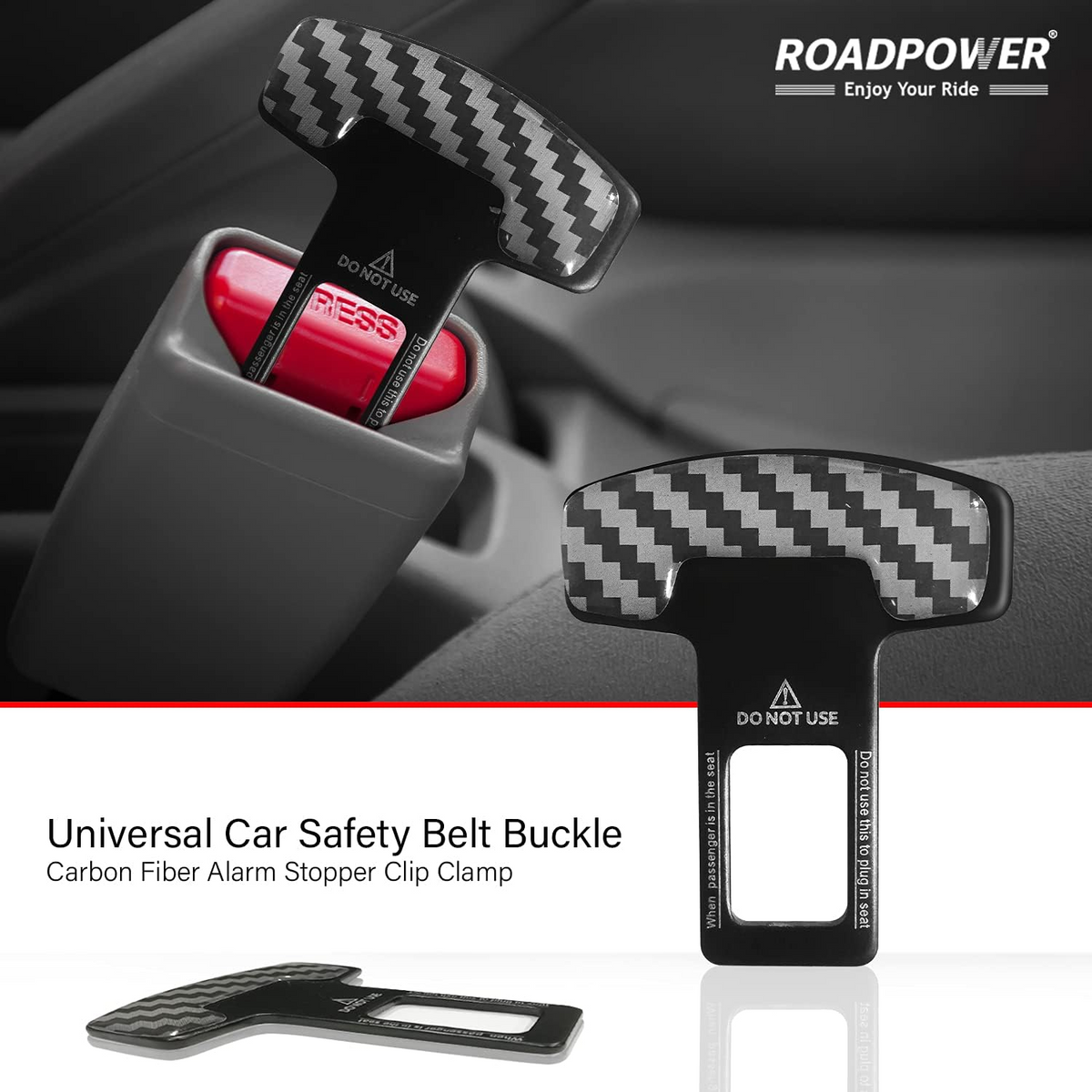 Car Safety Seat Belt Buckle Alarm Stopper Silencer Clip Clamp Carbon F ...