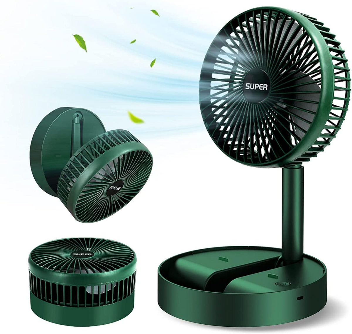 Foldable Desk Fan 3 Speeds, 180° Tilt Adjustable Rechargeable Fan with ...