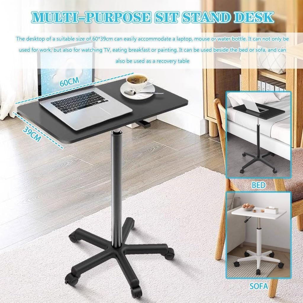 Small Height Adjustable Mobile Office Desk, Portable Laptop Table with ...