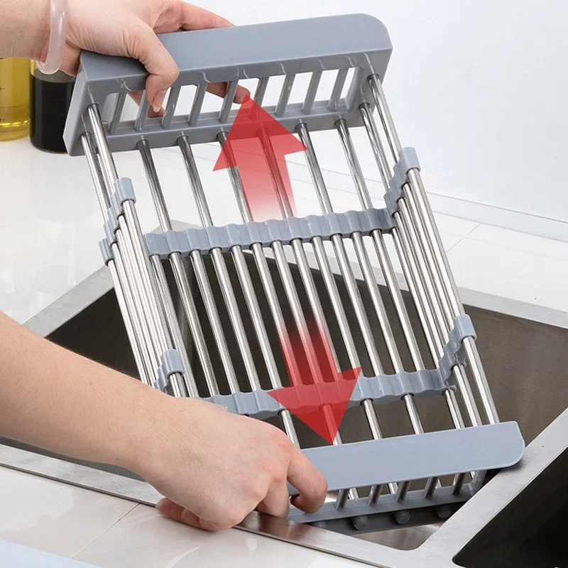 Stainless Steel Expandable Vegetable Basin with Drain Basket Drain Rac ...